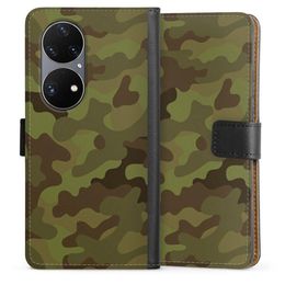 DeinDesign Handyhülle Camouflage Tarnmuster Military Denim Camo, Huawei P50 Pro Hülle Handy Flip Case Wallet Cover Handytasche Leder, schwarz