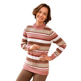 Stehkragenpullover Casual Looks "Pullover" Gr. 50, bunt (rosenholz, rotbraun, geringelt) Damen Pullover Rollkragenpullover