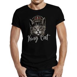 Rahmenlos® T-Shirt Das Geschenk für Katzenliebhaber: King Cat, schwarz, S