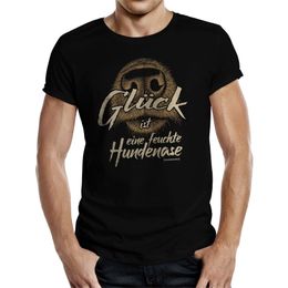 Rahmenlos® T-Shirt Das Geschenk für Hundebesitzer: Glück ist eine feuchte Hundenase, schwarz, S