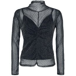 Black Premium by EMP Transparentes Langarmshirt mit Punkten und Silberfäden Langarmshirt schwarz in L