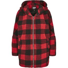 Urban Classics Ladies Hooded Oversized Check Sherpa Jacket Winterjacke rot schwarz in L