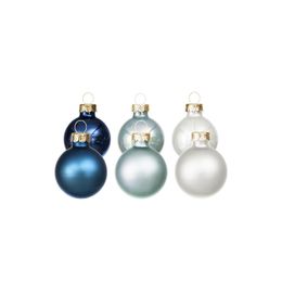 buttinette Weihnachtskugeln aus Glas, blau, weiß, 3 cm Ø, 12 Stück