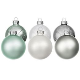 buttinette Weihnachtskugeln aus Glas, mint, silber, weiß 6 cm Ø, 12 Stück