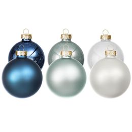 buttinette Weihnachtskugeln aus Glas, blau, weiß 6 cm Ø, 12 Stück