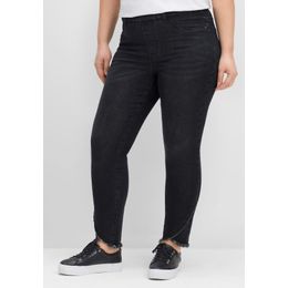 sheego Große Größen: Schmale Jeans mit Gummibund und Fransensaum, black Denim, Gr.44