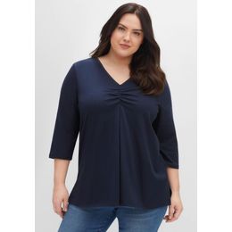 sheego Große Größen: Shirt aus Jersey, mit V-Ausschnitt und Kellerfalte, nachtblau, Gr.40/42