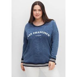 sheego Große Größen: Sweatshirt in Denim-Optik mit Ringelbündchen, nachtblau, Gr.52/54