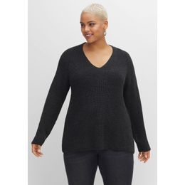 sheego Große Größen: Pullover mit Kaschmir, in leichter A-Linie, schwarz meliert, Gr.48/50