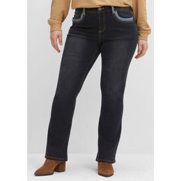 sheego Große Größen: Bootcut-Jeans mit Kontrastdetails, black Denim, Gr.52