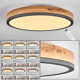 hofstein Salmi Deckenpanel LED Anthrazit, Braun, Holzoptik, Schwarz, 1-flammig, Fernbedienung