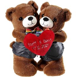 Heunec® Kuscheltier Hochzeitsbärenpaar Bär & Bär, individuell bestickbar, mit Regenbogenfliegen, braun|rot|schwarz