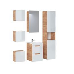 JVmoebel Badezimmer-Set, Design Badezimmer Möbel Bad 6tlg. Set Garnitur Schrank Waschbecken Beleuchtung