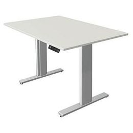 Kerkmann Move 3 tube elektrisch höhenverstellbarer Schreibtisch weiß rechteckig, T-Fuß-Gestell silber 120,0 x 80,0 cm