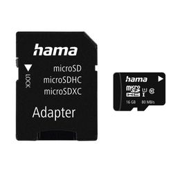 Hama microSDHC 16GB Class 10 UHS-I 80MB/s + Adapter/Foto Speicherkarte (16 GB, UHS-I Class 10, 80 MB/s Lesegeschwindigkeit), schwarz
