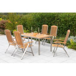 Merxx Garten-Essgruppe Keros, (7-tlg), 6 Klappsessel mit Tisch, beige|braun