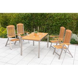 Merxx Garten-Essgruppe Keros, (5-tlg), 4 Klappsessel mit Tisch, braun|grau