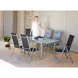 Merxx Garten-Essgruppe Lima, (Set, 7-tlg), inkl. 6 Sesseln und ausziehbarem Tisch (120 - 180 cm), schwarz