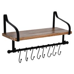 HOMCOM Wandregal mit 8 Haken braun, schwarz 48 x 18,5 x 21 cm (BxTxH)