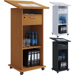 Vcm Holz mobiles Rednerpult Ma&szlig;e ca. H. 108 bis 120 cm x B. 60 cm x T. 50 cm Stehpult mit Rollen rollbar mit Schublade Stehtisch - Melta