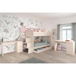 Jugendzimmer-Set Parisot "Bibop" Schlafzimmermöbel-Sets Gr. Mit Bettschubkasten, braun (akazienfarben) Baby Komplett-Kinderzimmer mit 2 Schreibtischen