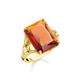 Thomas Sabo Ring mit großem orangenem Stein und Sterne vergoldet