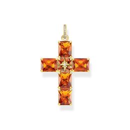 Thomas Sabo Anhänger Kreuz mit großen orangen Steinen und Stern vergoldet