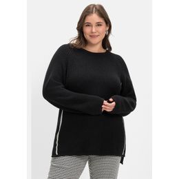 sheego Große Größen: Pullover mit seitlichen Kontrastreifen, schwarz, Gr.40/42