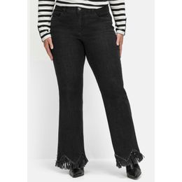 sheego Große Größen: Bootcut-Jeans mit Fransensaum in Zickzack-Form, black Denim, Gr.40
