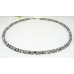 traumschmuck Collier 071k Halskette Würfelkette Hämatit 4mm matt grau hellgrau silber (Geschenk