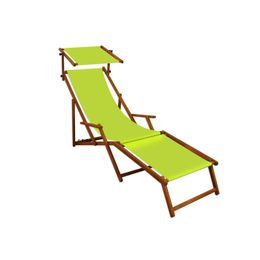 ERST-HOLZ Gartenliege Sonnenliege hellgrüner Stoff Holzgestell verstellbar Sonnendach