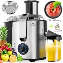 Kesser® Entsafter für Obst und Gemüse aus Edelstahl 1100W große 85 mm Einfüllöffnung inkl. Reinigungsbürste und Saftbehälter 3 Geschwindigkeitsstufen, Saftpresse Juicer