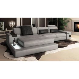 BULLHOFF Ecksofa Wohnlandschaft Leder Ecksofa Designsofa Eckcouch L-Form LED Leder Sofa Couch XL hell grau »HAMBURG III