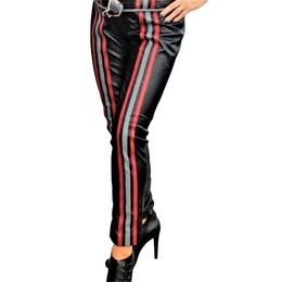 Be Noble Lederhose Aspen Leicht ausgestellte Lederhose mit rot grauen Streifen