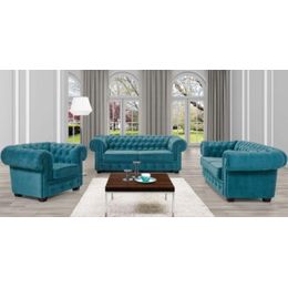 JVmoebel Chesterfield-Sofa Luxus Türkis Sofagarnitur Chesterfield Set 3+2+1 Modern Neu