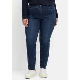 sheego Große Größen: Schmale Jeans mit Zierösen, in Five-Pocket-Form, dark blue Denim, Gr.58