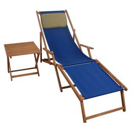ERST-HOLZ Gartenliege Liegestuhl blau Fußablage Tisch Kissen Deckchair Sonnenliege
