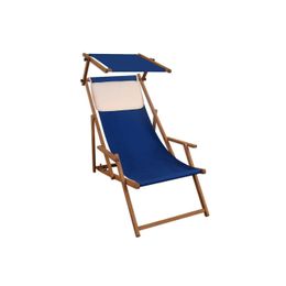 ERST-HOLZ Gartenliege Liegestuhl blau Buche Gartenliege Strandstuhl Sonnendach Kissen