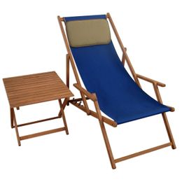 ERST-HOLZ Gartenliege Strandstuhl blau Liegestuhl Sonnenliege Tisch Kissen Gartenstuhl