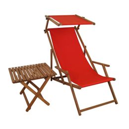 ERST-HOLZ Gartenliege Strandstuhl Gartenstuhl rot Sonnenliege Deckchair Sonnendach Tisch