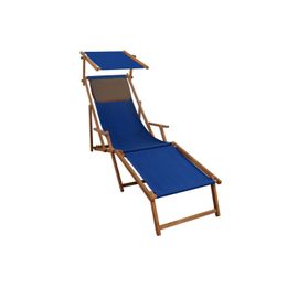 ERST-HOLZ Gartenliege Sonnenliege blau Strandstuhl Deckchair Fußablage Kissen Sonnendach