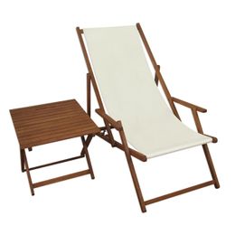 ERST-HOLZ Gartenliege Liegestuhl weiß Gartenliege Tisch Deckchair Sonnenliege Gartenstuhl