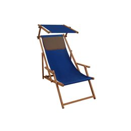 ERST-HOLZ Gartenliege Strandstuhl blau Buche dunkel Gartenliege Sonnendach Kissen klappbar