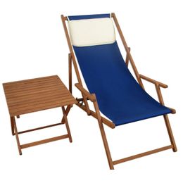 ERST-HOLZ Gartenliege Gartenliege blau Liegestuhl Tisch Kissen Sonnenliege Strandstuhl