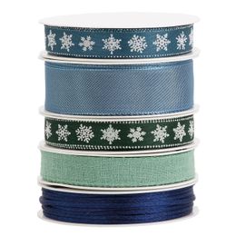buttinette Bänderpaket "Weihnachten", grün-blau, 2–20 mm, 5x 2 m