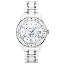 Quarzuhr Bulova "98P172" Armbanduhren weiß (silberfarben, weiß) Damen Quarzuhren