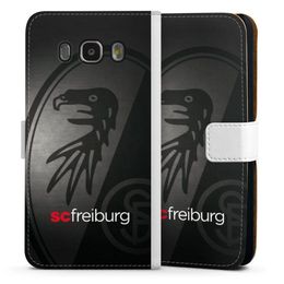DeinDesign Handyhülle SC Freiburg Offizielles Lizenzprodukt Metallic Look, Samsung Galaxy J5 (2016) Hülle Handy Flip Case Wallet Cover, weiß