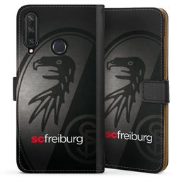 DeinDesign Handyhülle SC Freiburg Offizielles Lizenzprodukt Metallic Look, Huawei Y6p Hülle Handy Flip Case Wallet Cover Handytasche Leder, schwarz