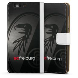 DeinDesign Handyhülle SC Freiburg Offizielles Lizenzprodukt Metallic Look, Huawei P10 Hülle Handy Flip Case Wallet Cover Handytasche Leder, weiß