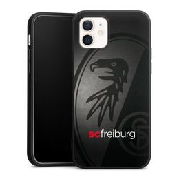 DeinDesign Handyhülle SC Freiburg Offizielles Lizenzprodukt Metallic Look, Apple iPhone 12 Silikon Hülle Premium Case Handy Schutzhülle, schwarz